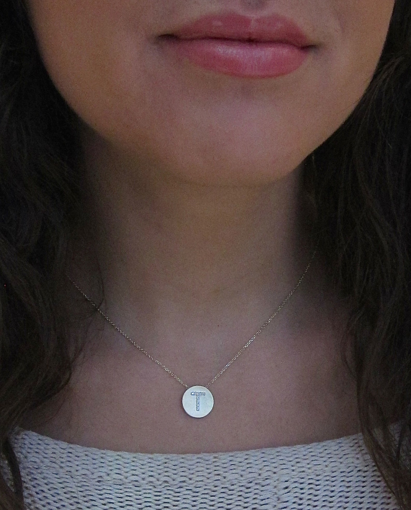 Diamond Initial Disc Necklace 14k Yellow White or Rose | Etsy