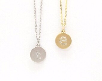 Personalized Diamond Initial Disc Necklace With Birthstone // 14kt ...