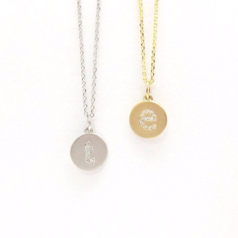Mini Diamond Initial Disc Necklace (lowercase), 14KT Gold, Natural ...