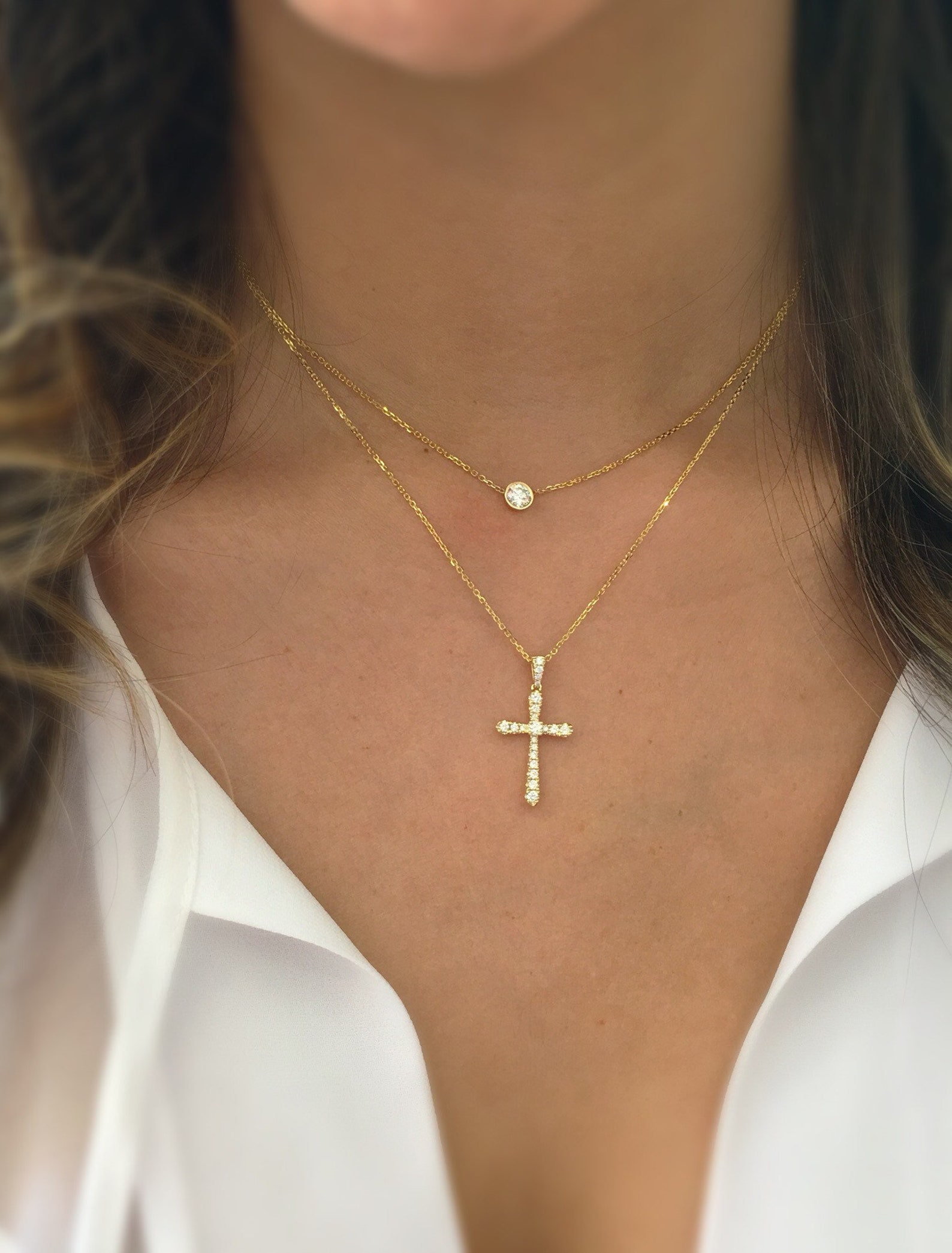 Medium Pave Set Diamond Cross Necklace / 14k White Yellow | Etsy