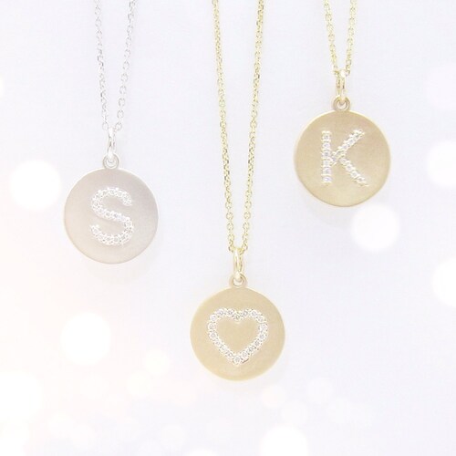 Mini Diamond Initial Disc Necklace lowercase 14k Yellow - Etsy