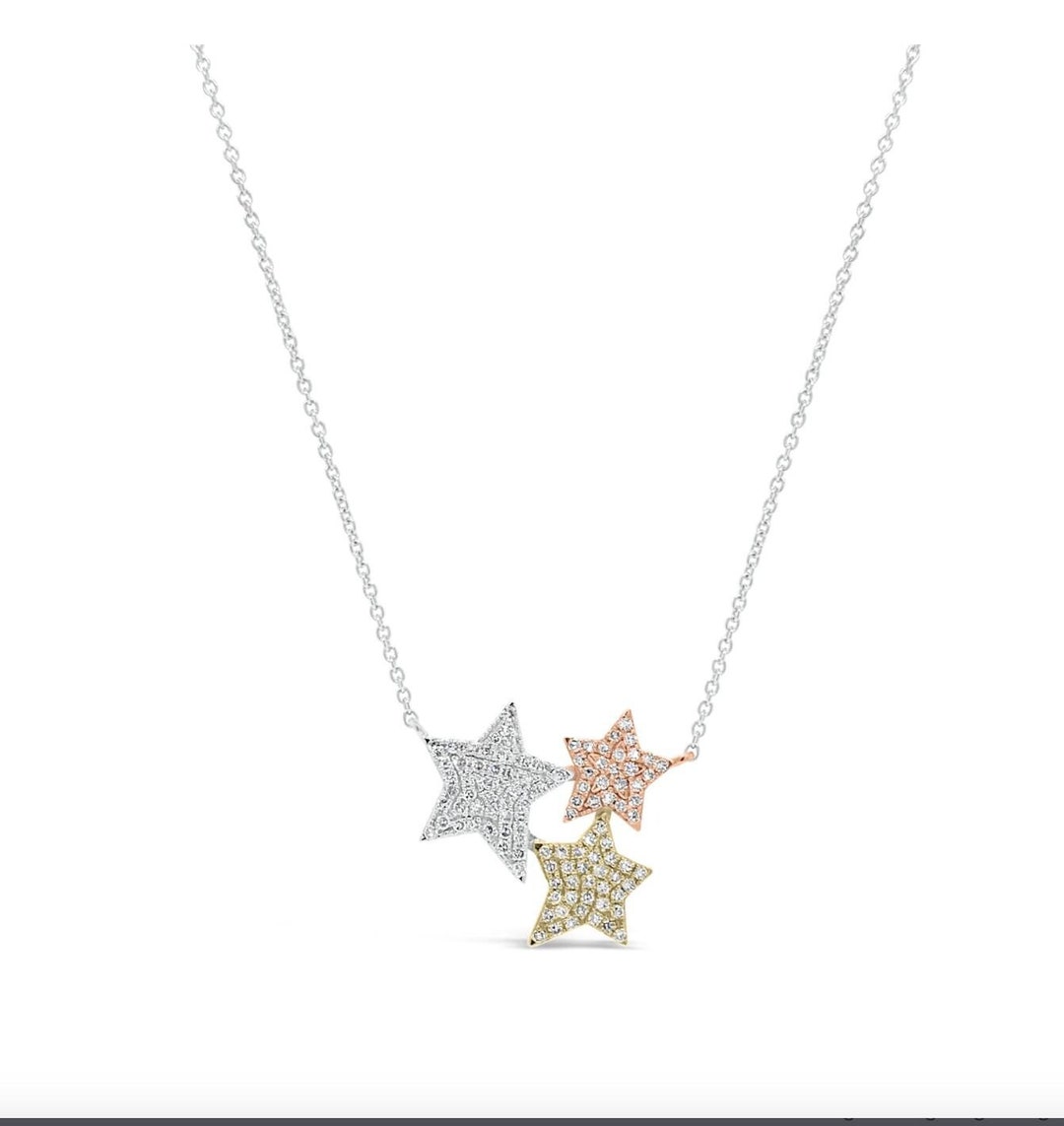 Diamond Star Trio Necklace 14k Gold, Tri-color Jewelry, Dainty Jewelry ...