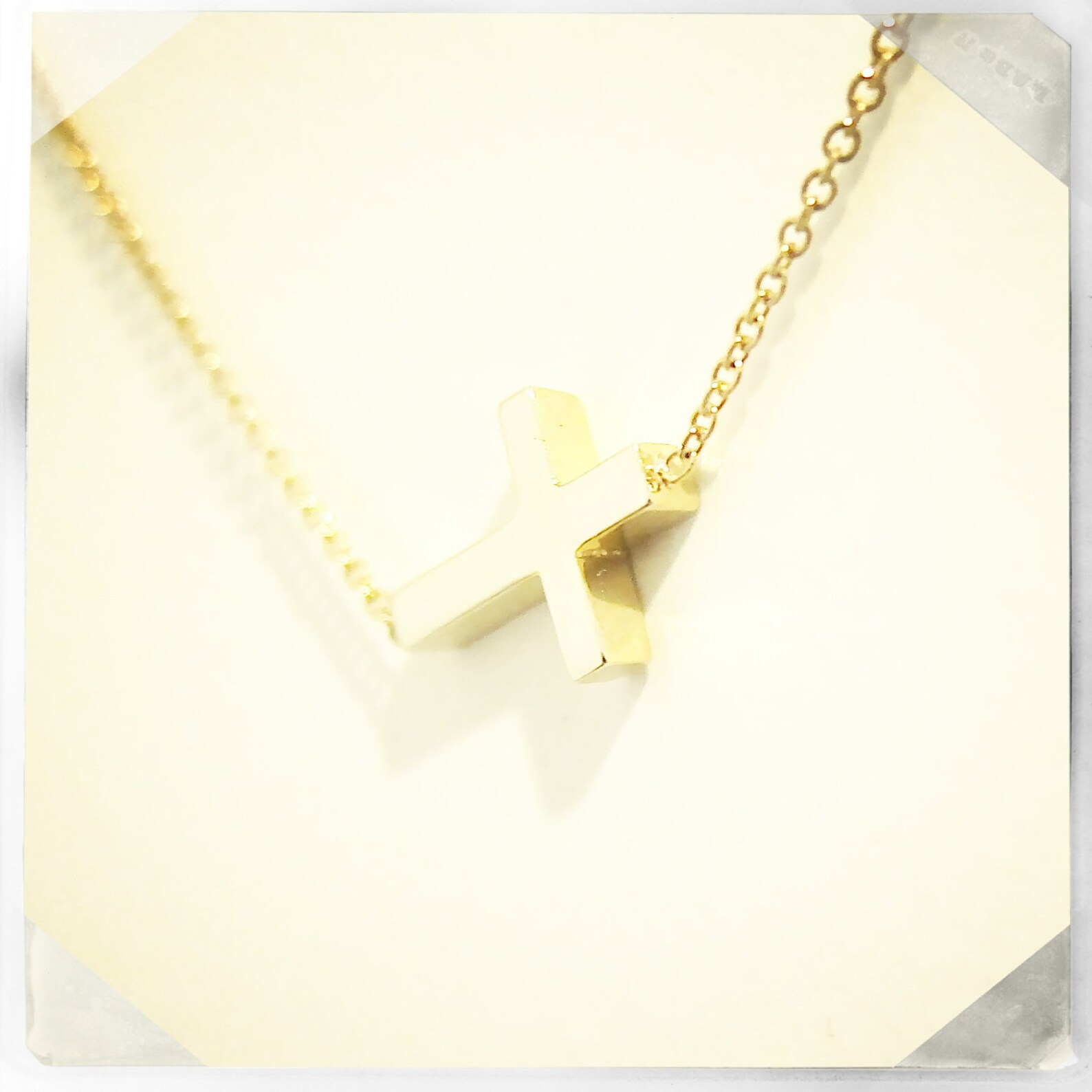 Off-center Sideways Small Cross Necklace // 14k Yellow White - Etsy