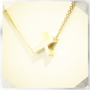 Off-center Sideways Small Cross Necklace // 14k Yellow, White and Rose ...