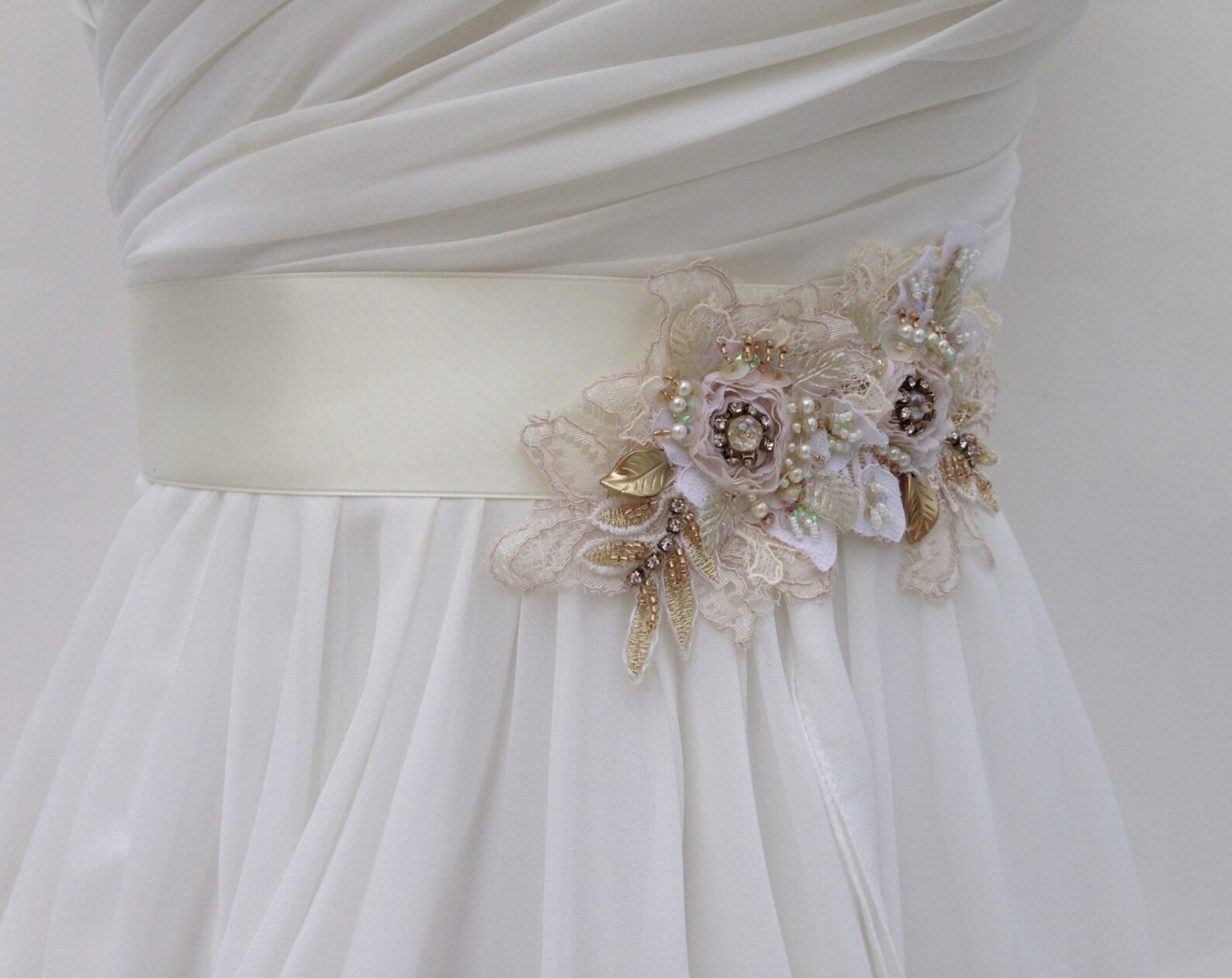 Beaded Lace Bridal SashWedding Sash In Ivory And Gold With | Etsy