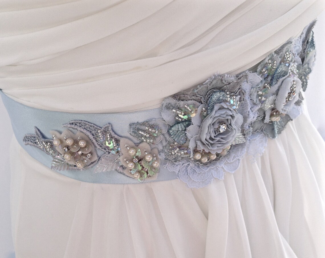 Beaded Lace Bridal Sash Wedding Sash in Soft Bridal Blue With | Etsy