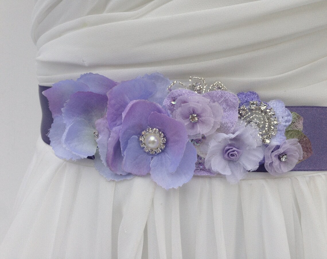 Flower Bridal Sash Wedding Sash in Lilac Lavender and Violet | Etsy