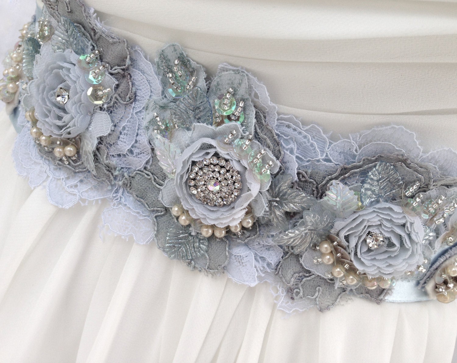 Beaded Lace Bridal Sash Wedding Sash in Soft Bridal Blue With | Etsy