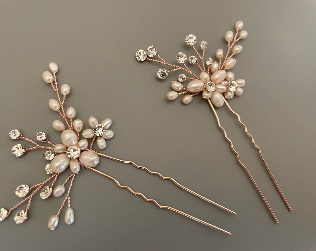 Floral Freshwater Pearl Bridal Hair Pin: Crystal Flower Wedding Hair ...