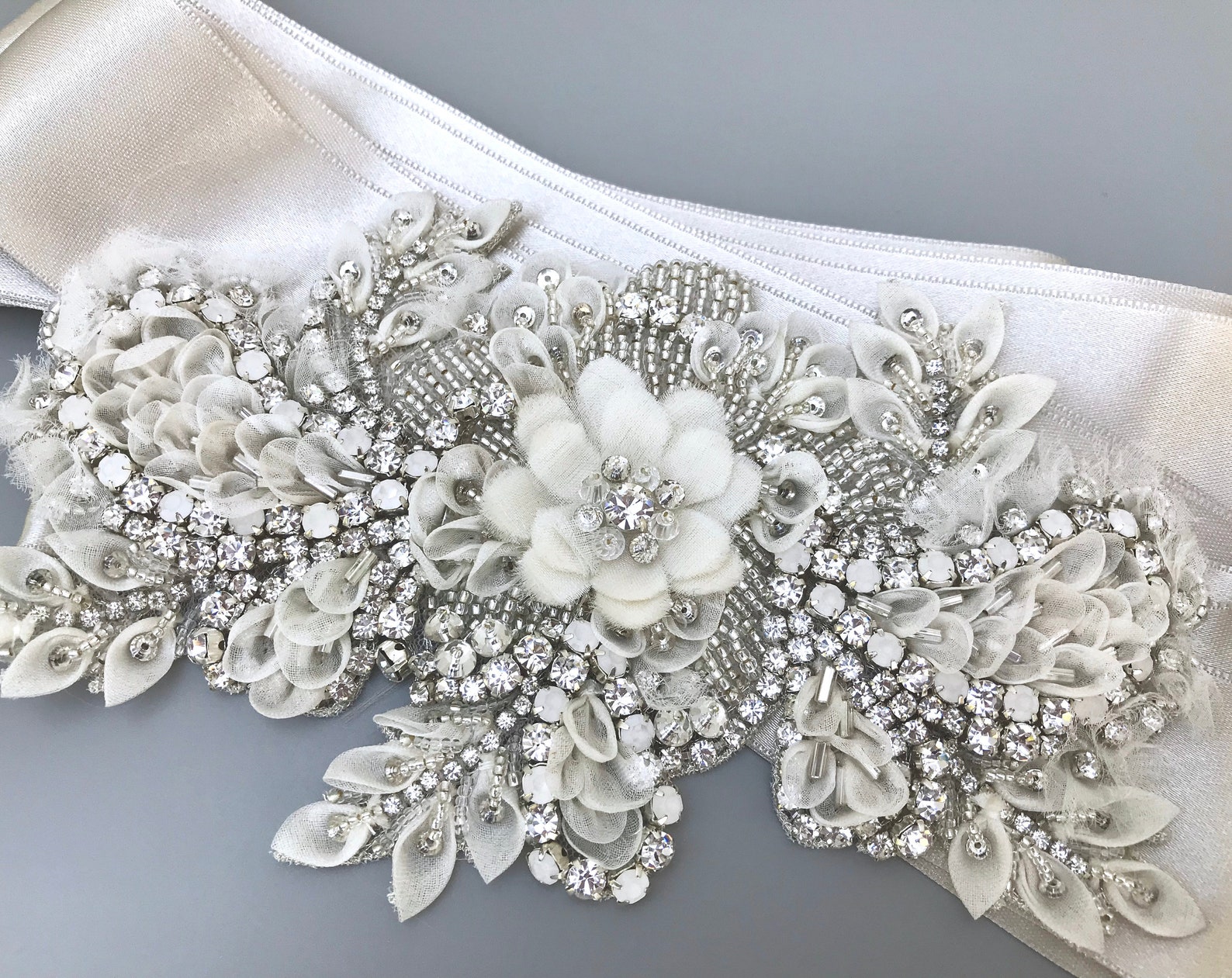 Crystal Beaded Bridal Sash / Flower Wedding Sash / Wedding - Etsy