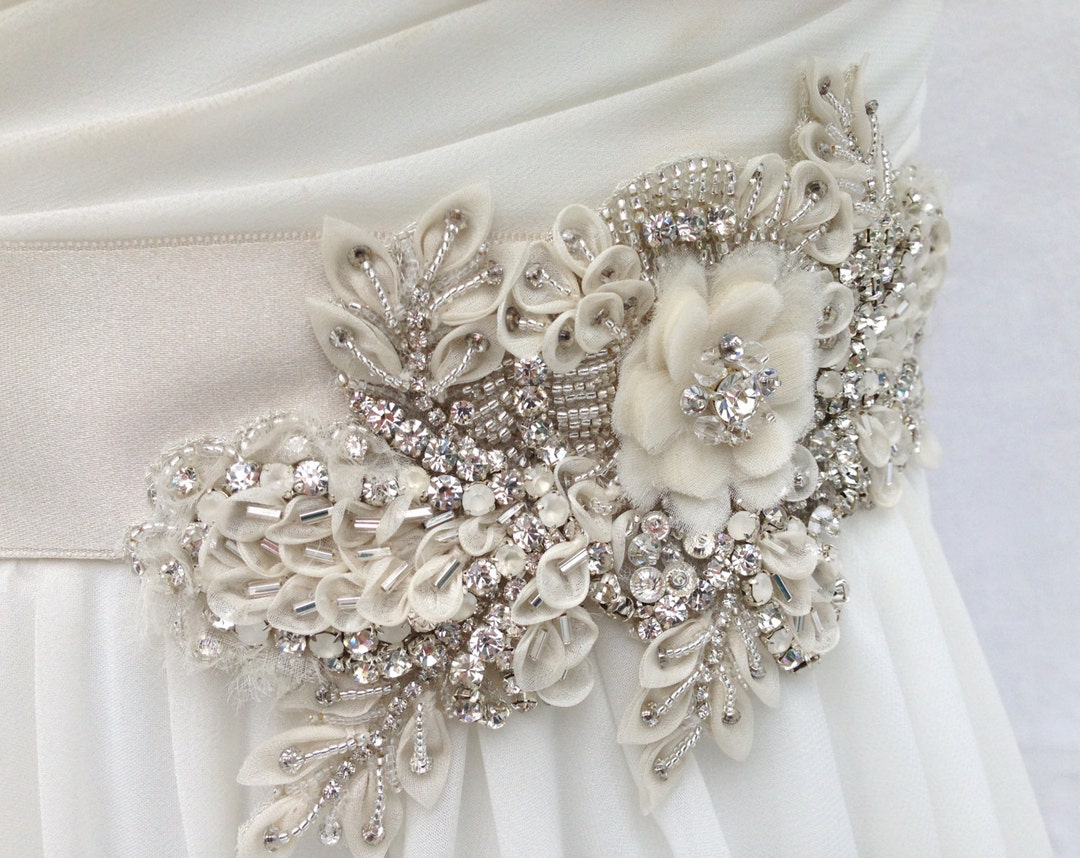 Crystal Beaded Bridal Sash / Flower Wedding Sash / Wedding - Etsy