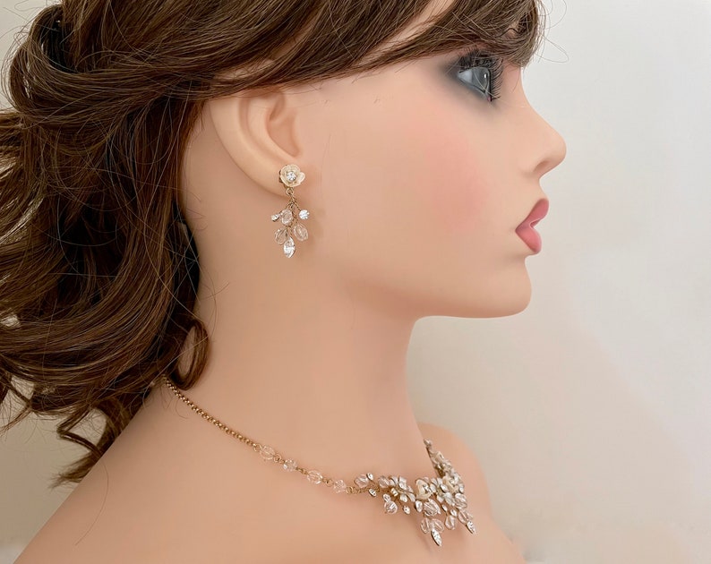 Floral Crystal Vine Wedding Jewelry Set / Champagne Gold | Etsy