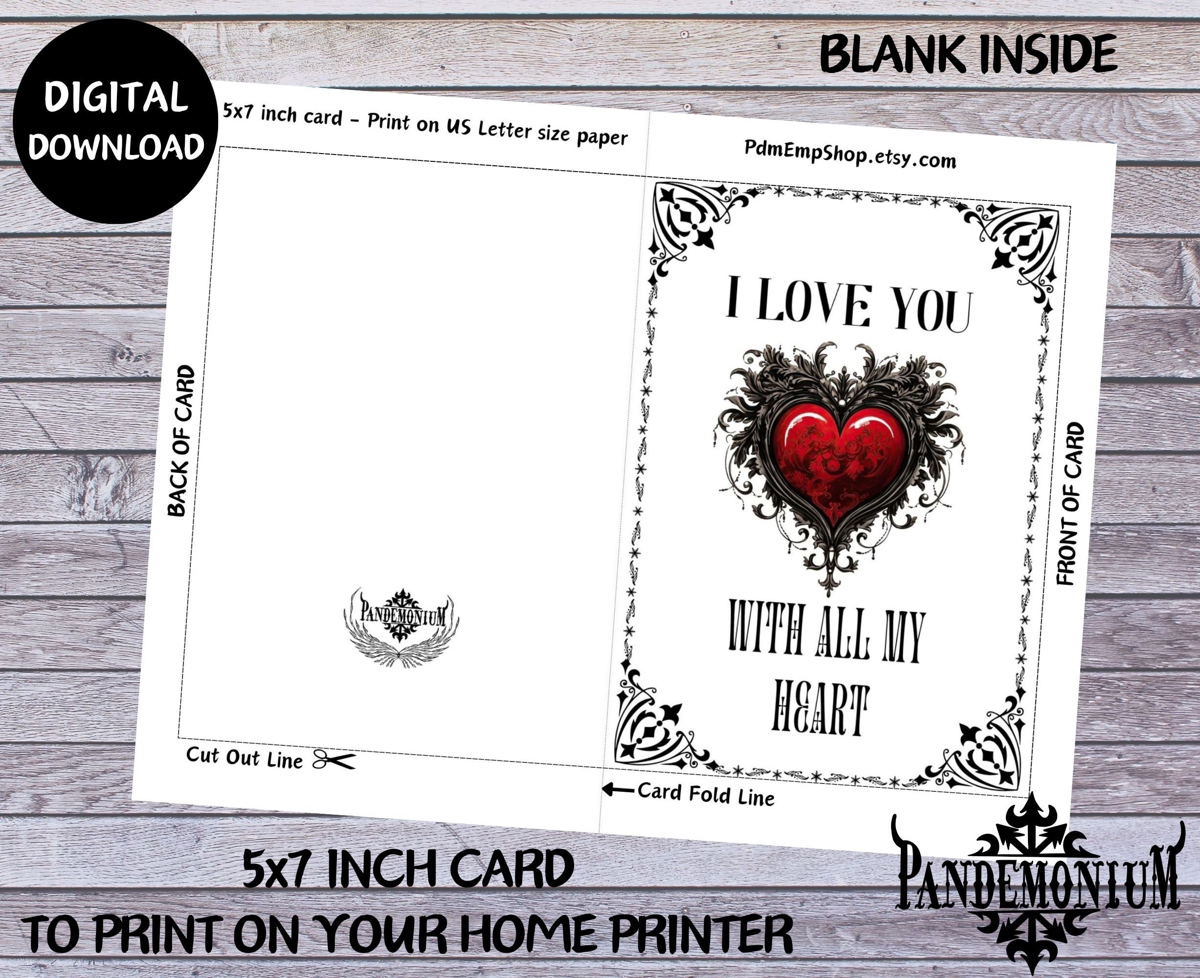 Printable Gothic Valentines Day Card, Gothic Heart, Digital Download ...