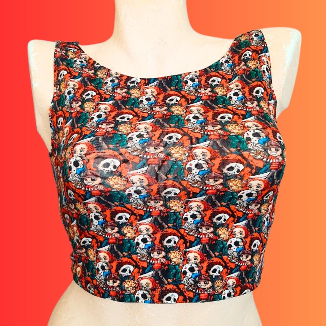 Chibi Horror Crop Top: Slasher Movie Friends, Stretch Cotton - S/UK 8 ...