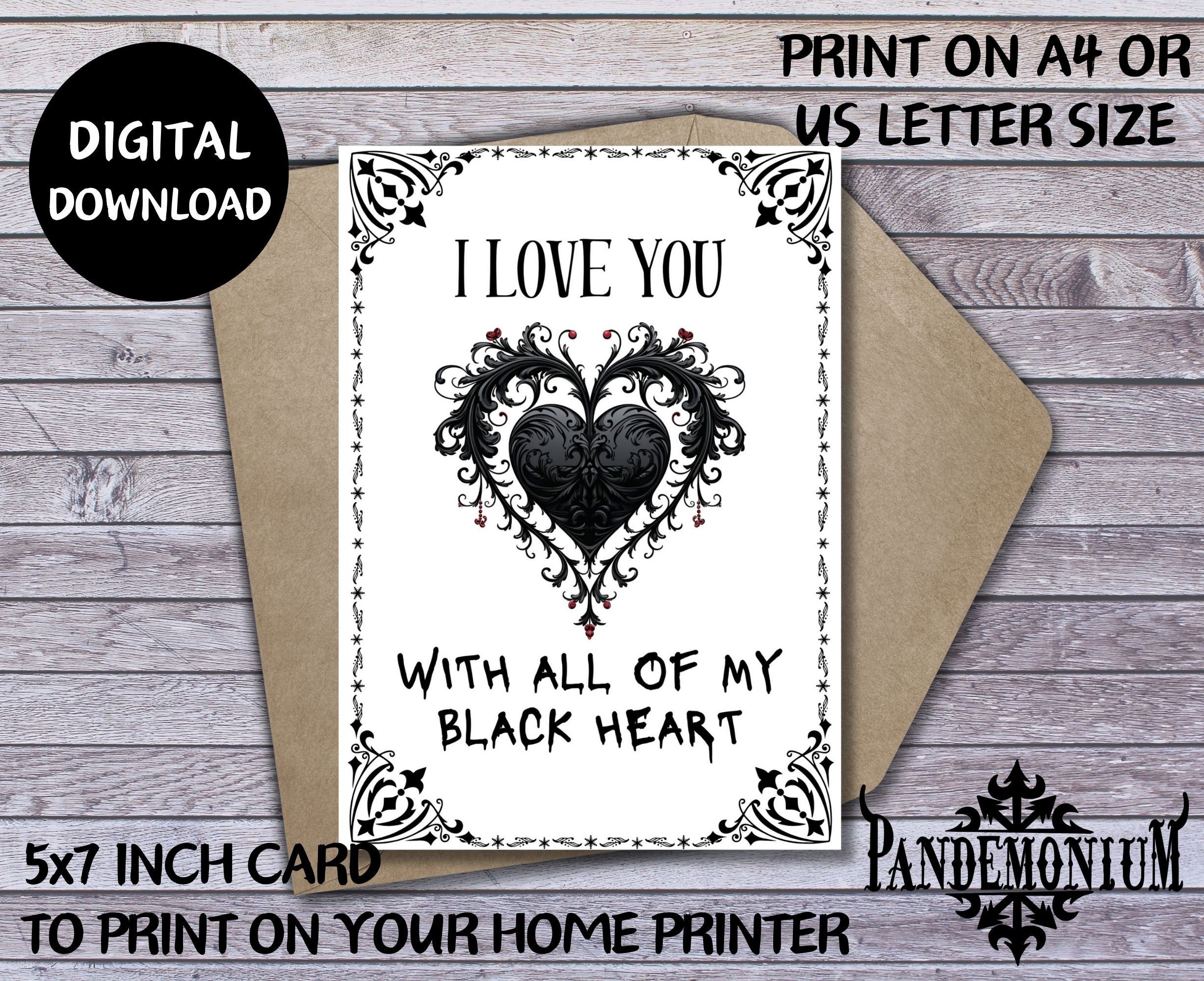 Printable Gothic Valentines Day Card, Black Heart, Digital Download ...