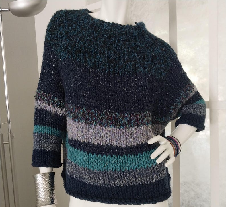Woman's Handknit Sweater, Shades of Blue, Chunky, Bulky, Seamless - Etsy