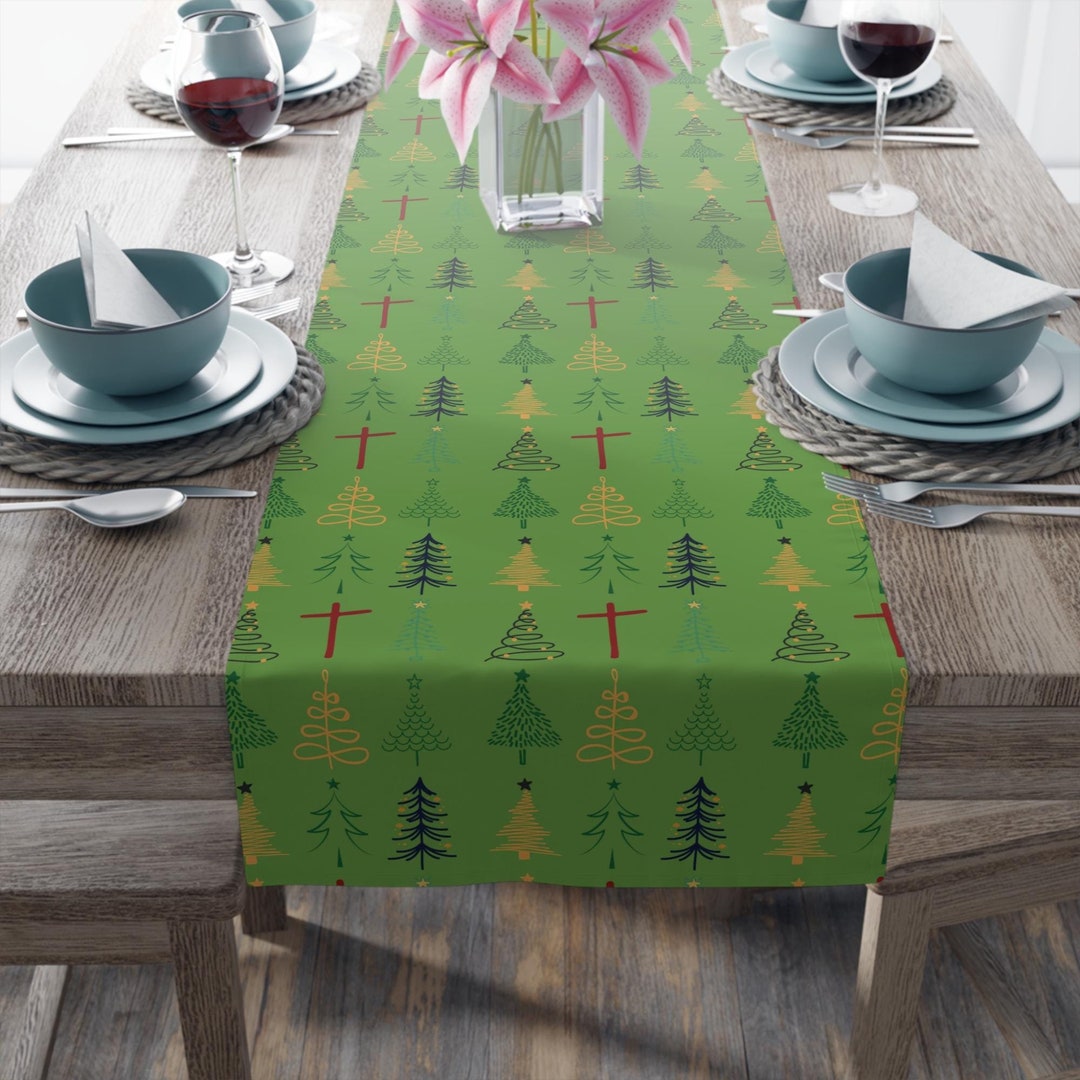 Christian Cross Christmas Table Runner Merry Christmas Cross Table ...