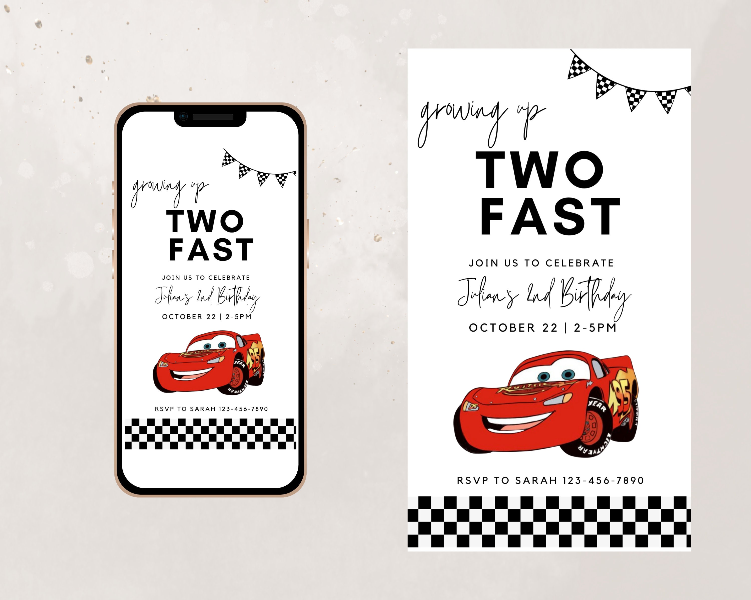 Cars Birthday Party Invite | Second Birthday Party Invitation | Two ...