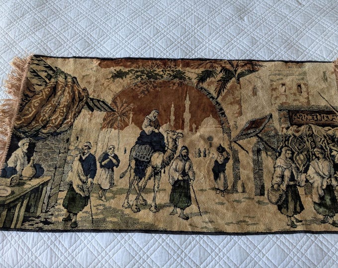 Antique Tapestry, Woven Muted Colors, Middle Eastern Scene, Marketplace ...