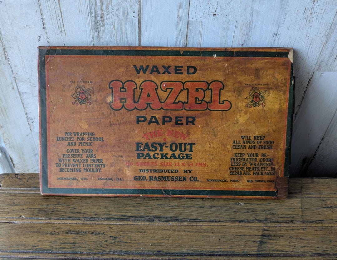 Hazel Waxed Paper Crate Salvage, Vintage Wood Advertising Sign Decor ...