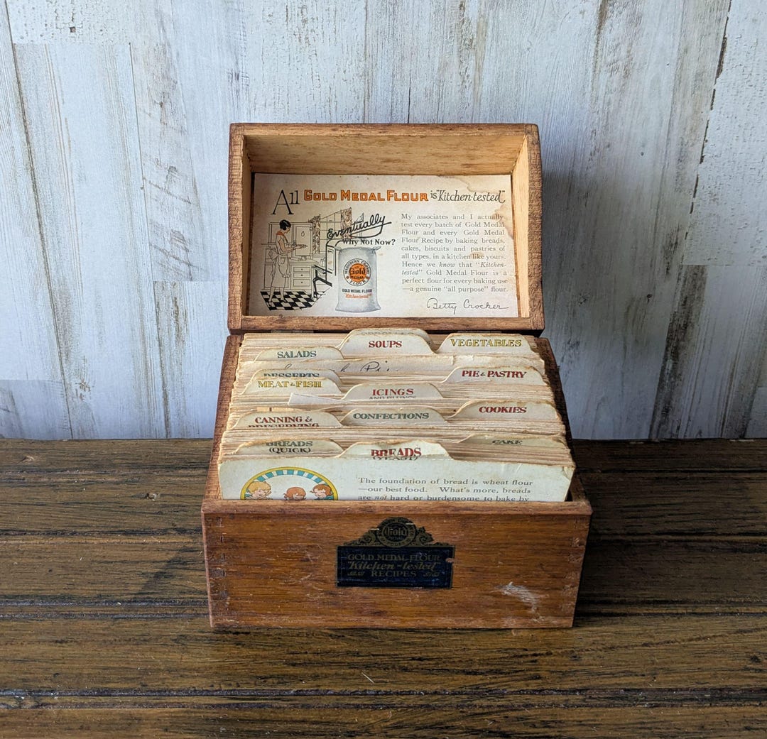 Gold Medal Flour Recipe Box With Recipes, Original Tab Dividers, Wood ...