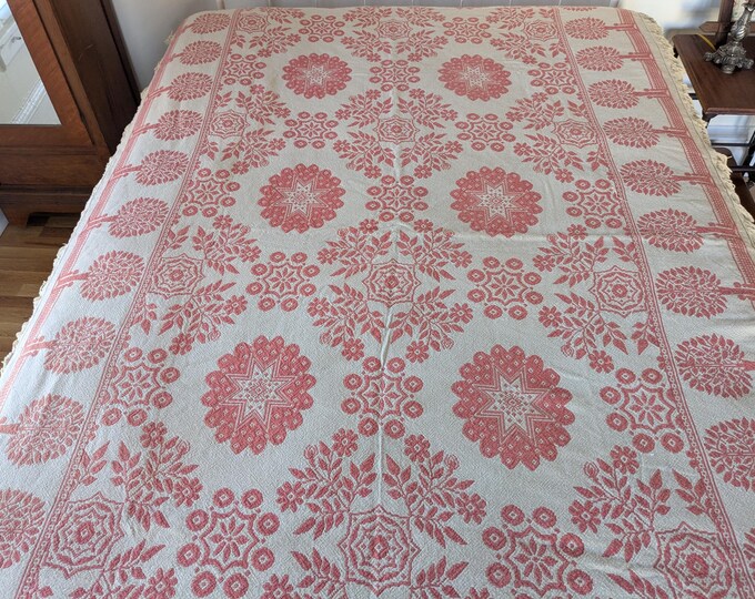 Vintage Folk Art Coverlet Colonial Williamsburg Reproduction, Fringed ...