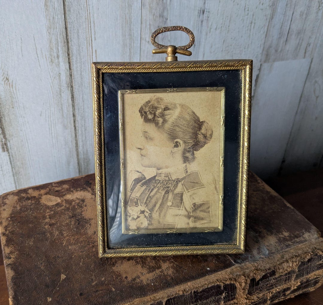 Antique Sepia Lady Portrait in Convex Glass, Ornate Brass Frame, 1890's ...