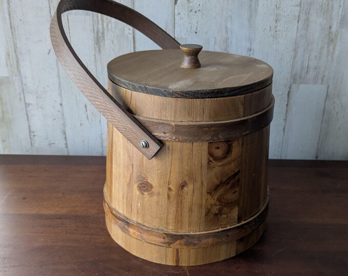 Vintage 6 1/2" Wood Firkin, Lidded Sugar Bucket With Handle, Pantry Box ...