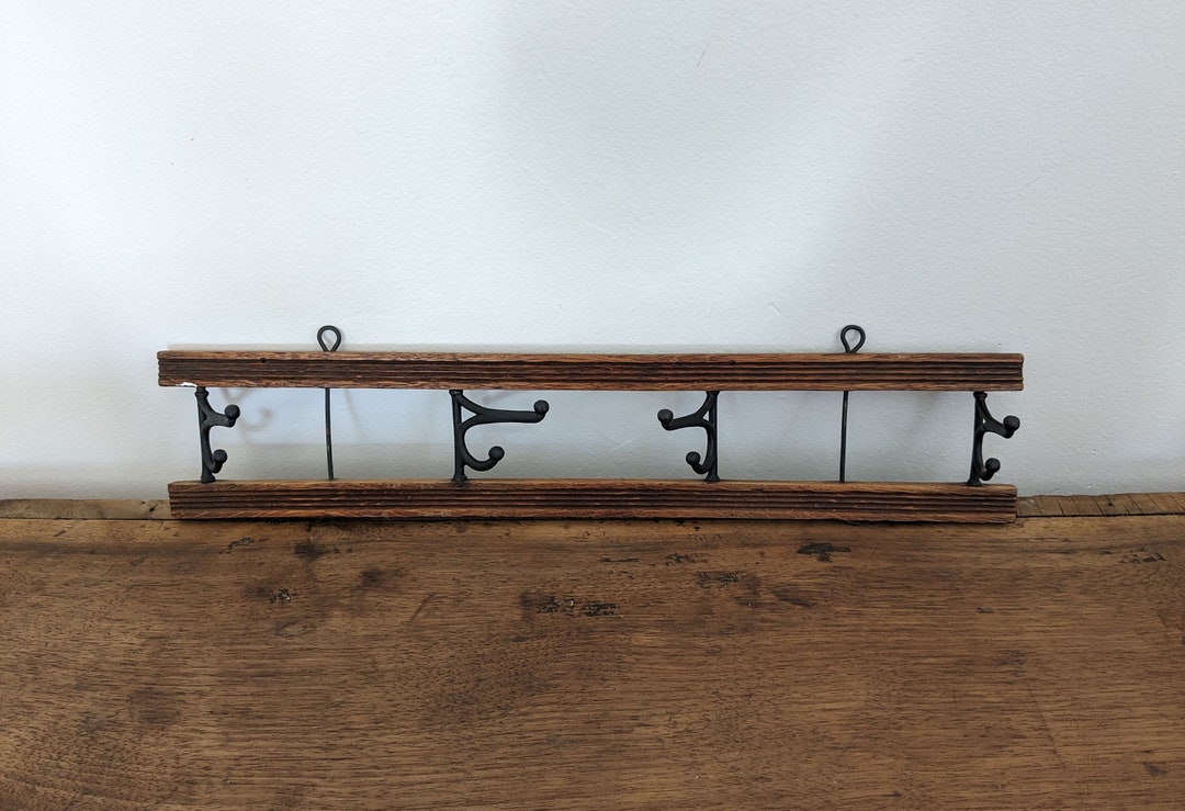 Primitive Wall Rack, Wood & Metal Hanging Rack, Handmade, Vintage ...