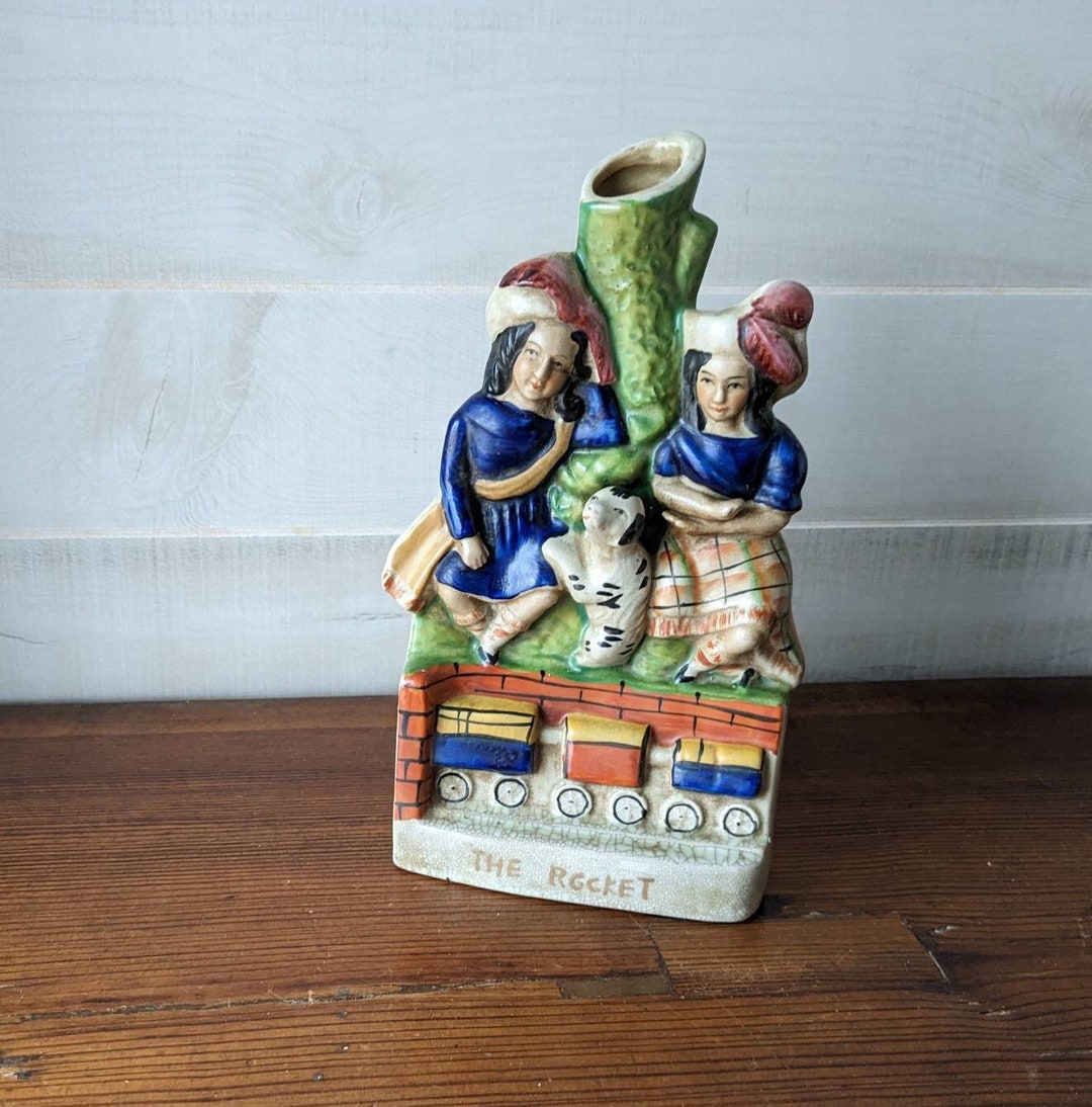 Victorian Figural Mantel Spill Vase, Railroad the Rocket Train ...