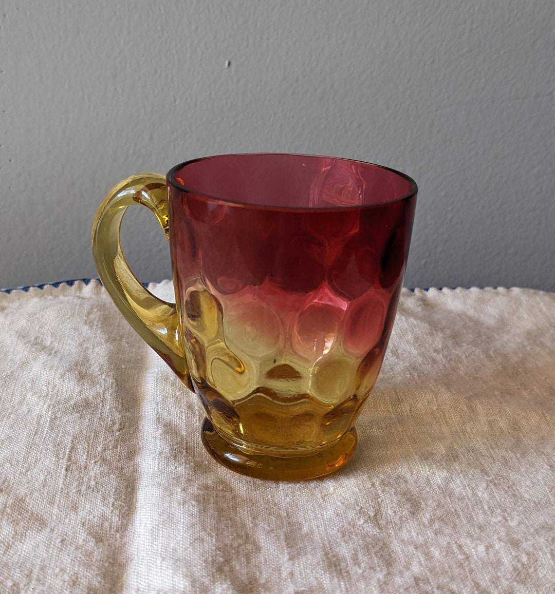Beautiful Little Amberina Glass Cup, Thumbprint Pattern, Red Amber ...
