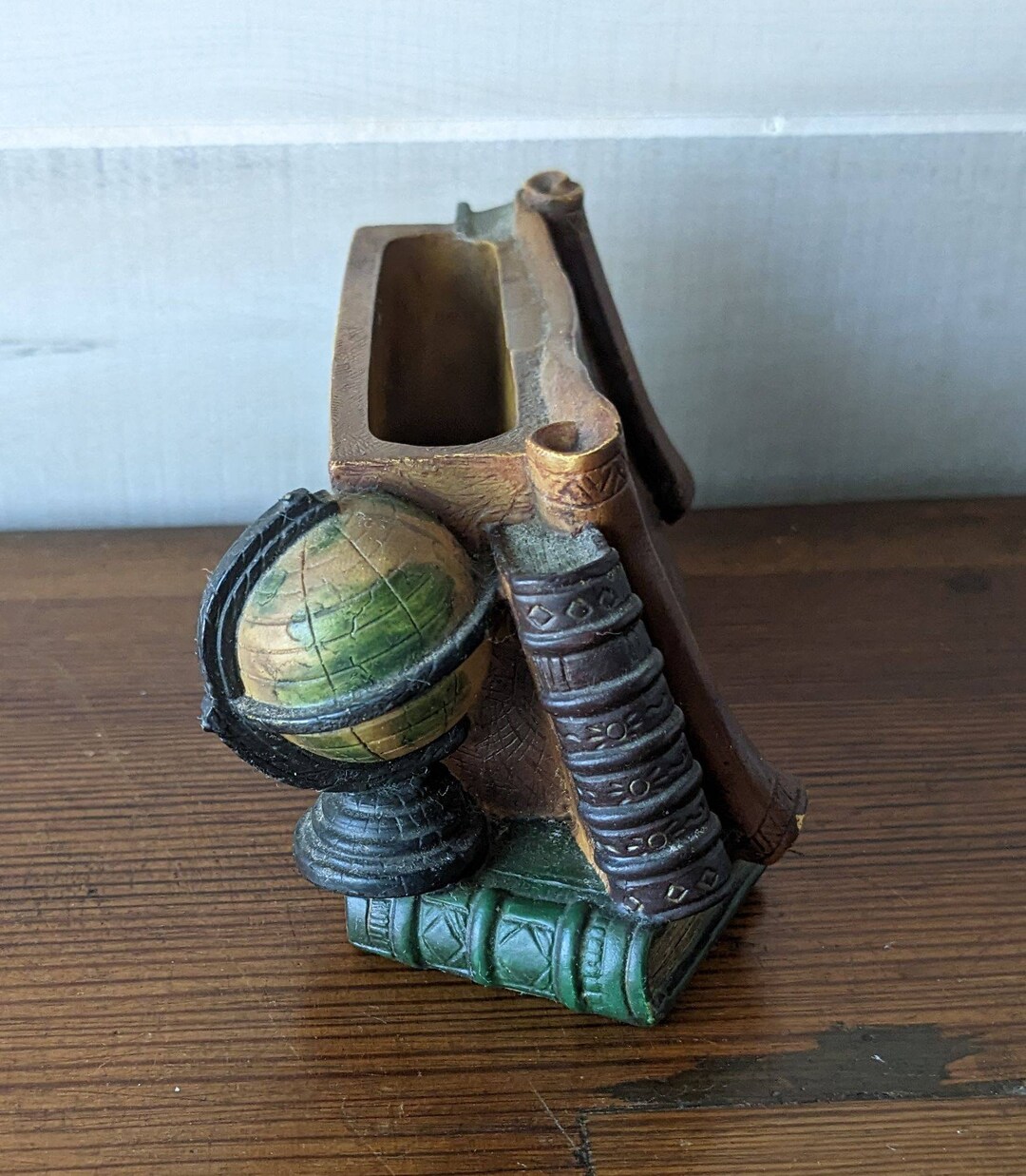 Card or Note Holder, Antique Books & Globe Design, Unique Desktop ...