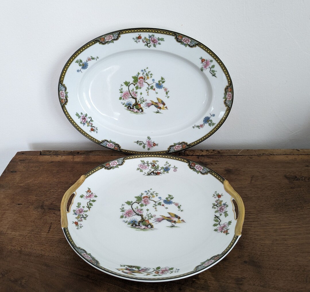 Two Noritake Platters "pheasant", Oval & Round Serving Plates, Japanese ...