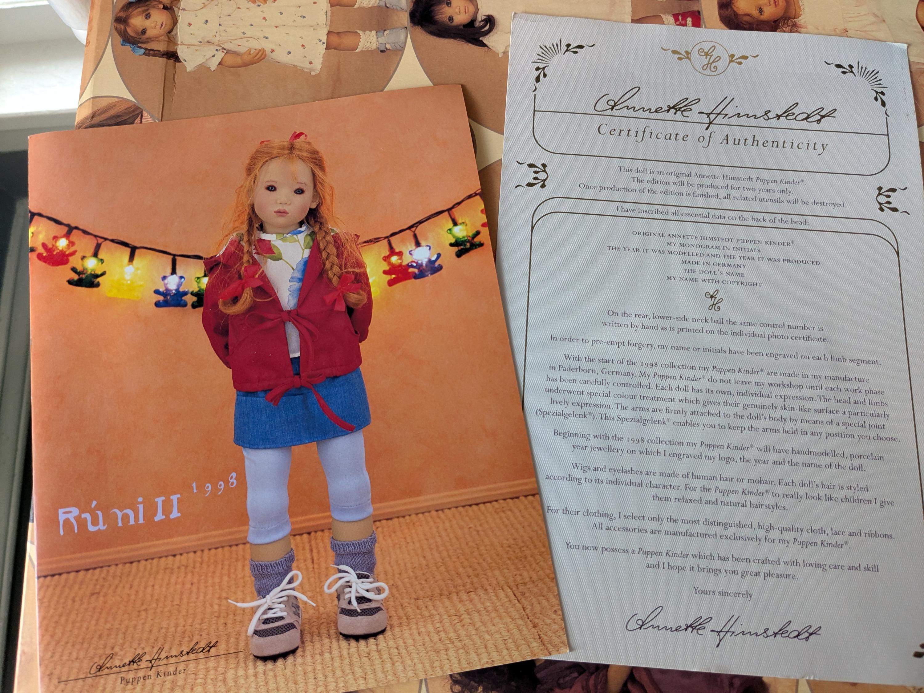 Annette Himstedt Runi II Doll, Certificate, Brochure, Box, 26" Tall ...
