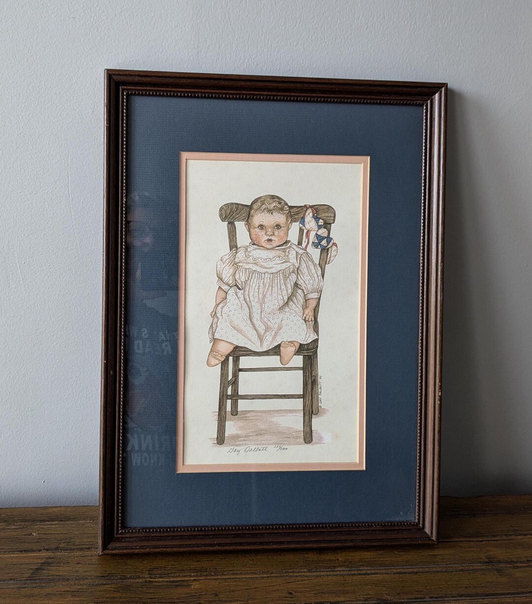 Gay Talbott Signed & Framed Art Print, Antique Doll in Chair, Under ...
