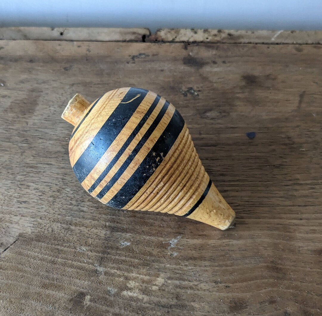 Antique Spinning Top, Black Stripe, Graduated Carved Sides, Wood Child ...
