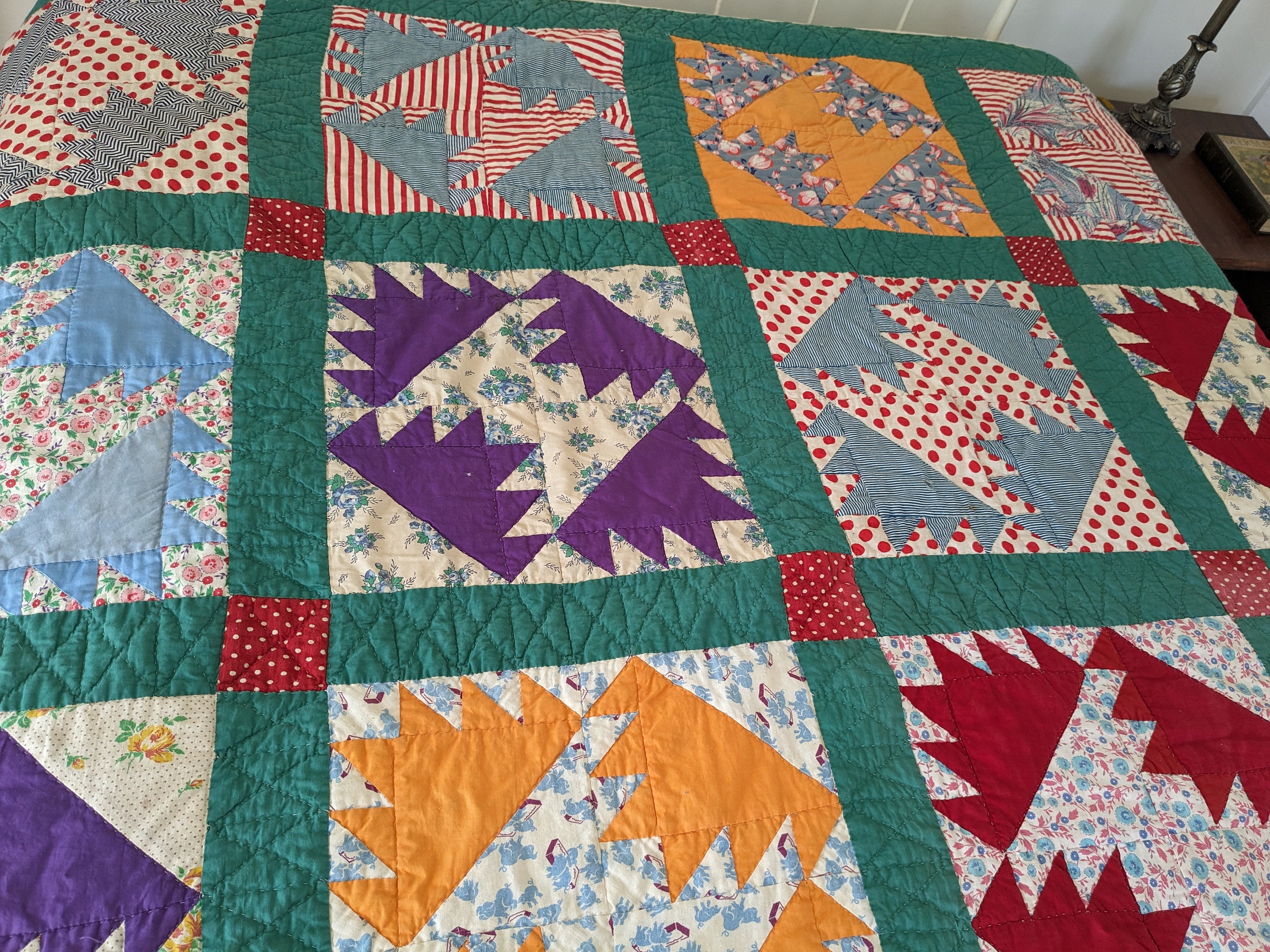 Vintage Handmade Quilt, Bear Paw Variation, Hand Sewn and Hand Quilted ...