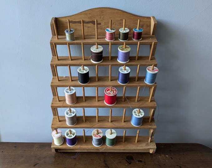 Vintage Original Spool & Bobbin Wall Organizer With Thread, Handcrafted ...