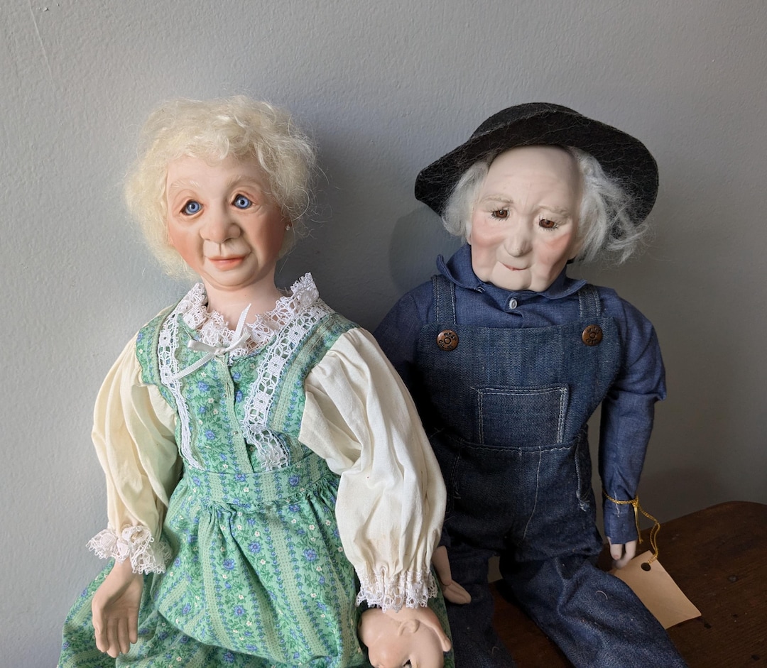 Grandma & Grandpa Handmade Dolls, Farmer and Doll Maker, 18" White ...