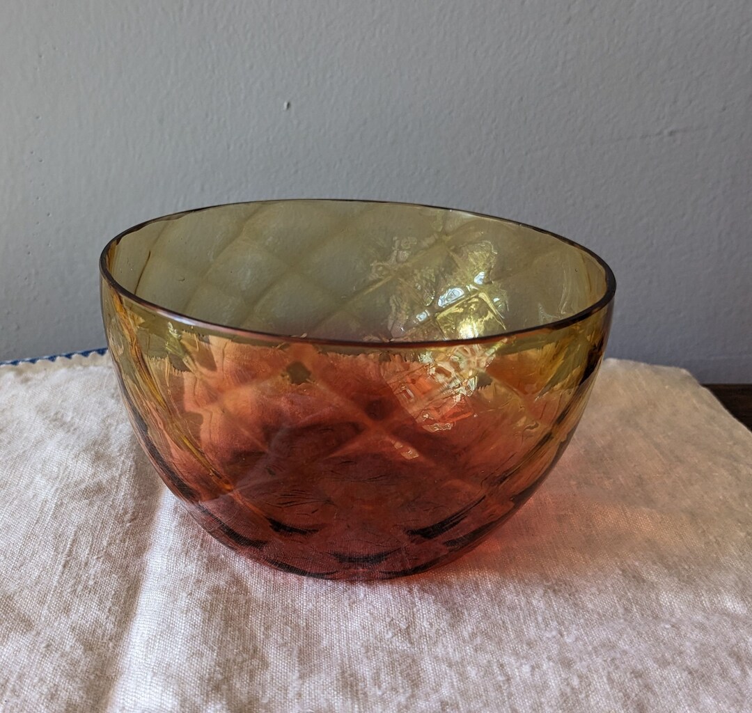 Reverse Amberina Glass Finger Bowl, Red Amber Diamond Pane Graduated ...