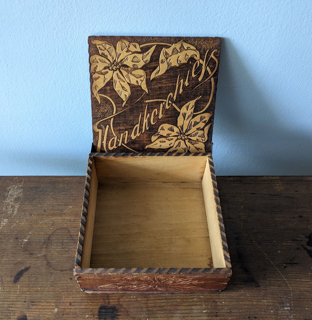 Wood handkerchiefs Box, Carved Design, Small Square 5 Box, Antique ...