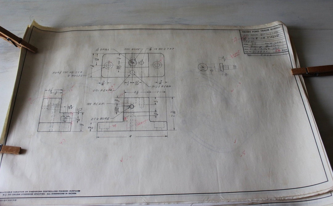 Vintage Blueprints, Henry Ford Trade School Student Drafting Papers, 65 ...