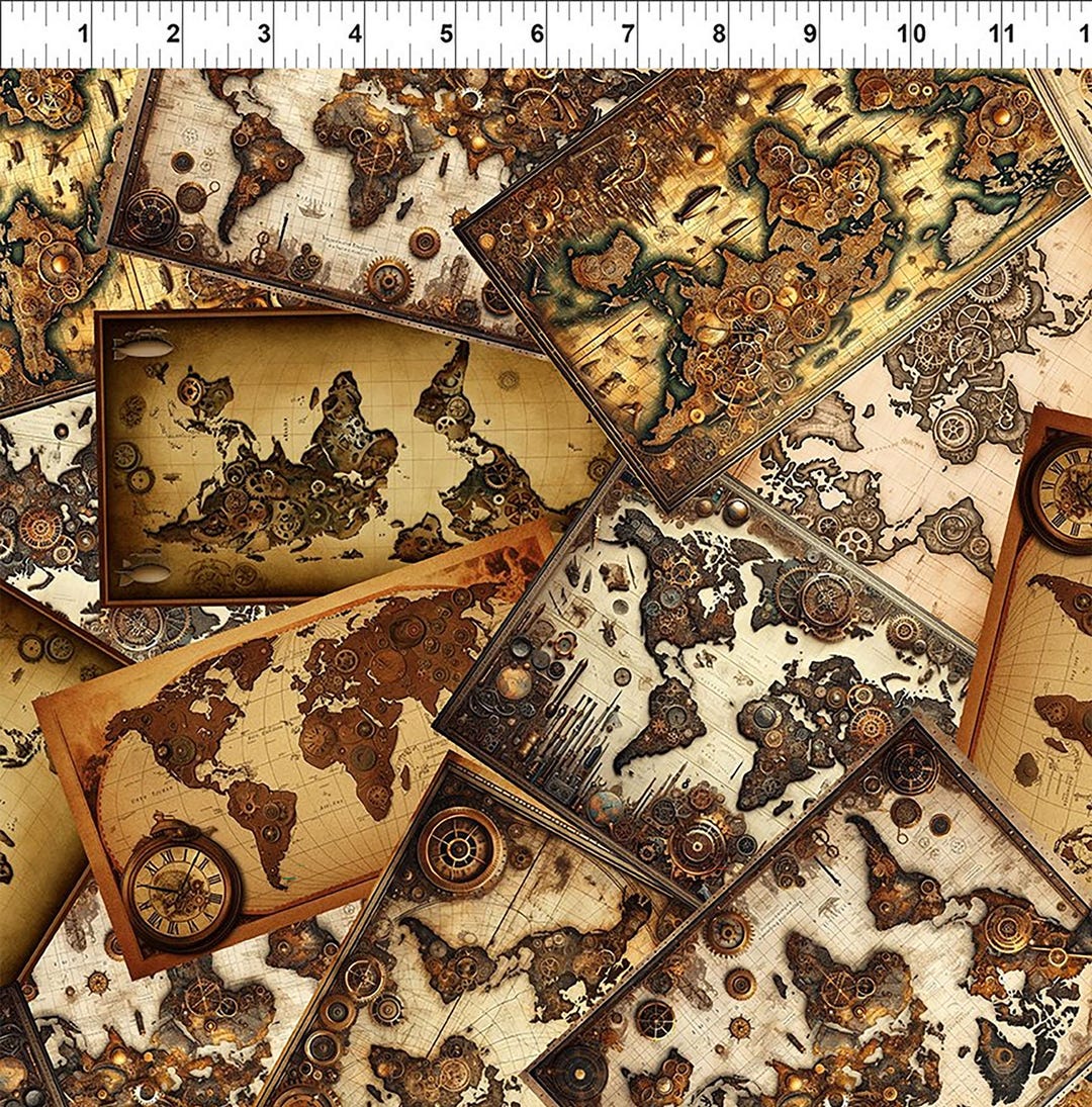 Steampunk Menagerie Maps, Jason Yenter, in the Beginning Fabrics, 5ST1 ...