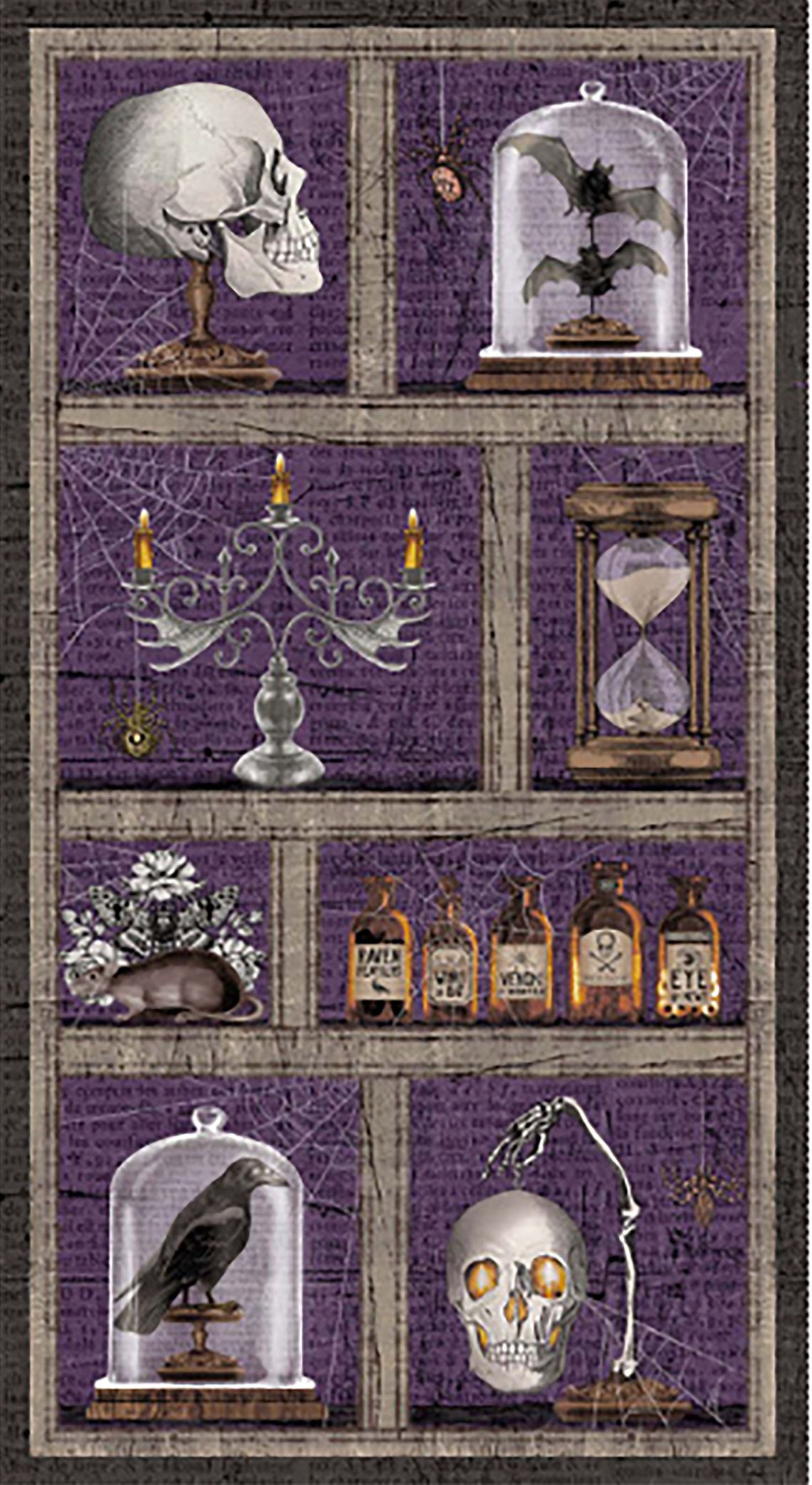 Spooky Vibes Halloween Panel Skull Candelabra Crow 24” by Erin Wilde ...
