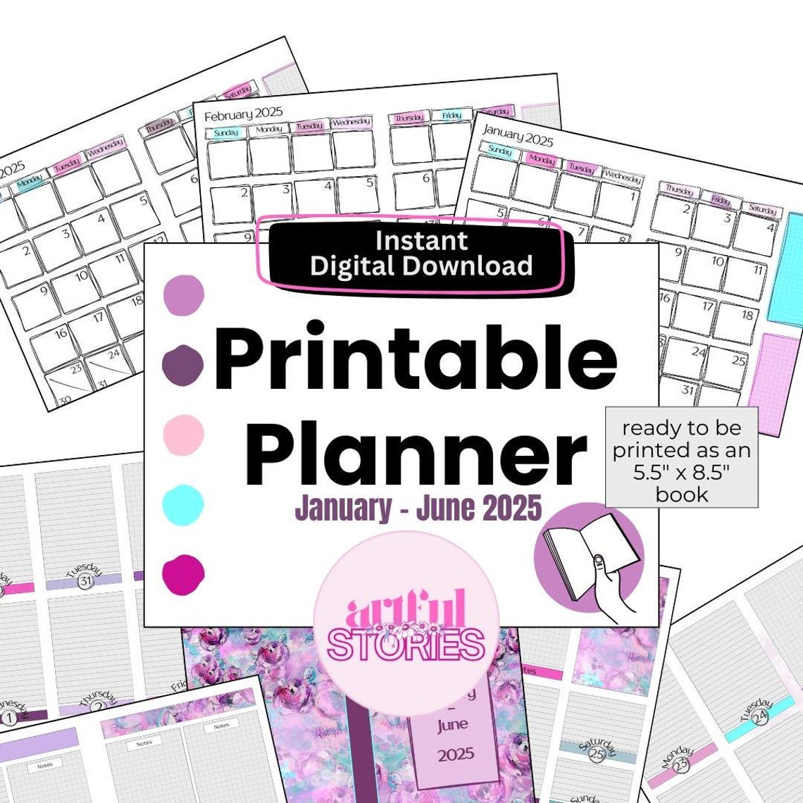 Printable Planner, 2025 Calendar, Organizer, Monthly, Weekly, Monday ...