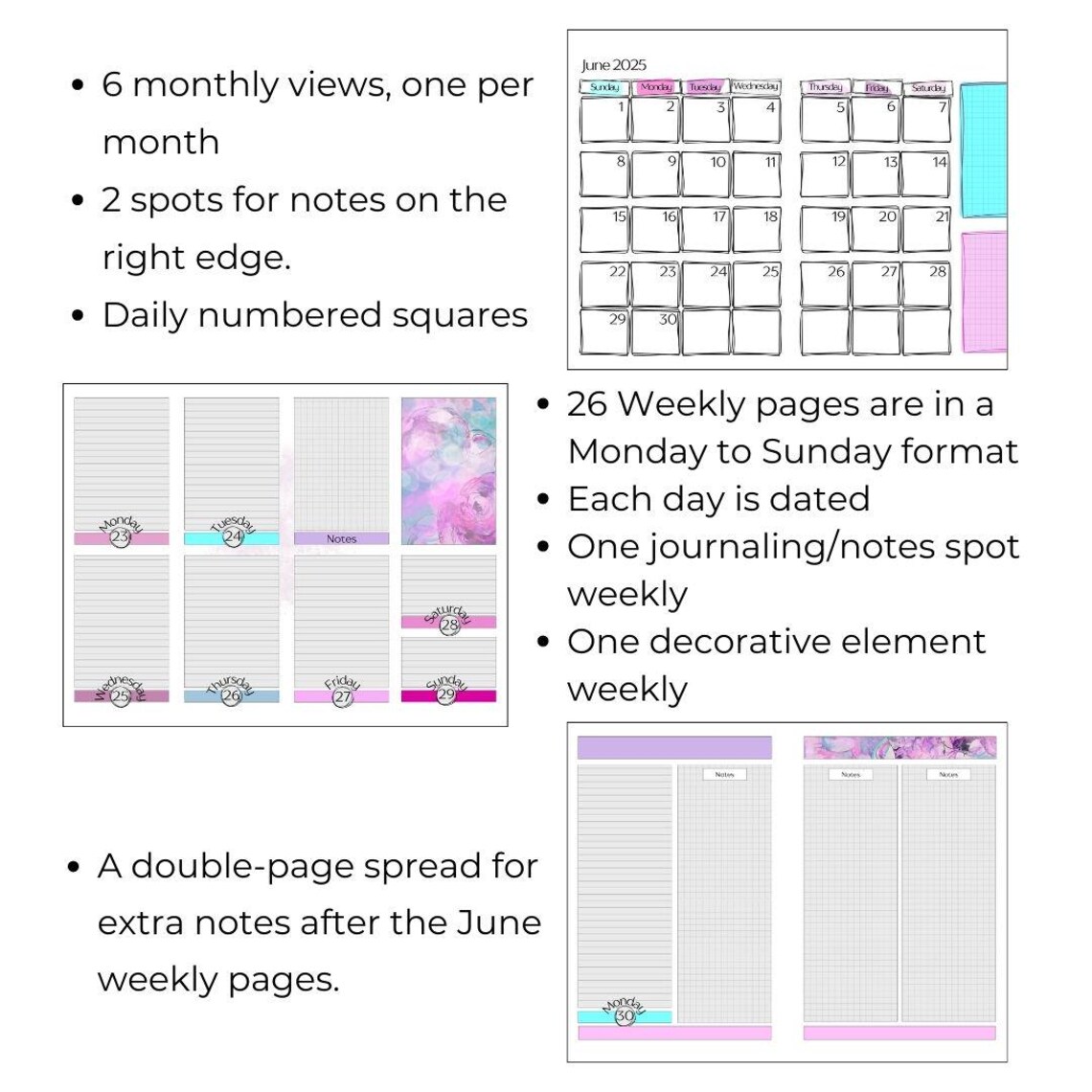 Printable Planner, 2025 Calendar, Organizer, Monthly, Weekly, Monday ...