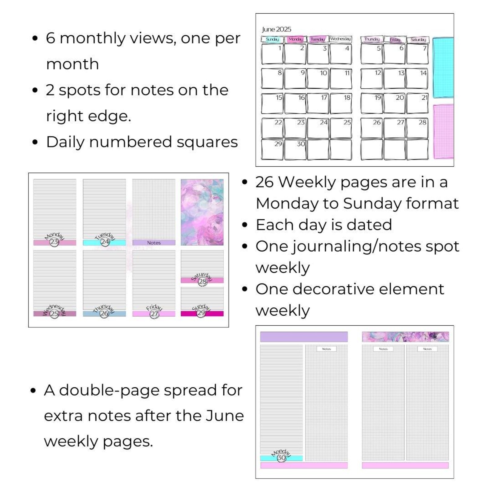 Printable Planner, 2025 Calendar, Organizer, Monthly, Weekly, Monday ...