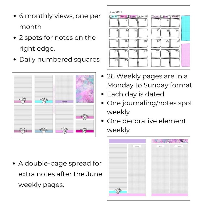 Printable Planner, 2025 Calendar, Organizer, Monthly, Weekly, Monday ...