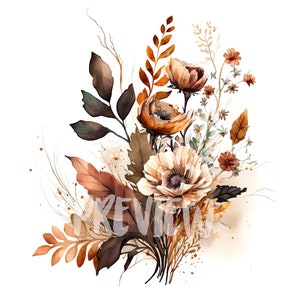 Rust Flowers Bouquet Watercolor Clipart: 8 High-quality Jpgs - Etsy