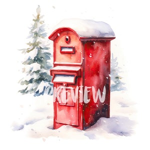 Watercolor Christmas Postal Box Clipart Set: 8 PNG 300 DPI- TRANSPARENT ...